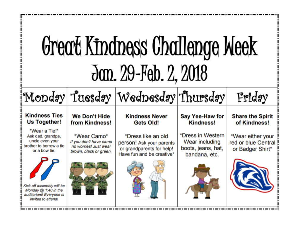 Great Kindness Challenge Week Central Primary School